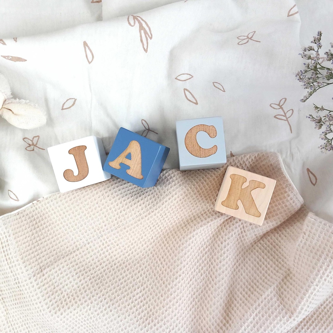 Baby Nursery Bookshelf Decor | Personalized Wooden Baby Name Blocks ...