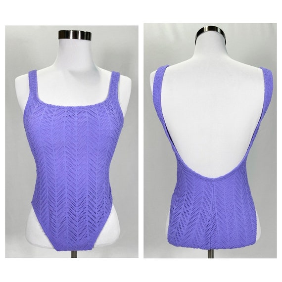 80s Catalina Purple Backless One Piece Swimsuit Cut… Gem