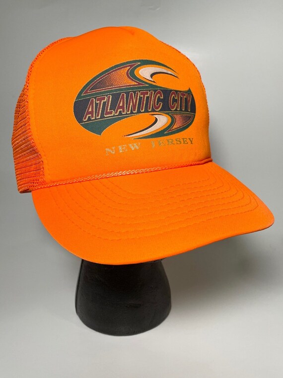 80s Atlantic City Baseball Cap - Neon Orange Vintage… - Gem