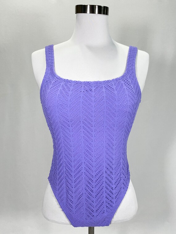 80s Catalina Purple Backless One Piece Swimsuit Cut… Gem