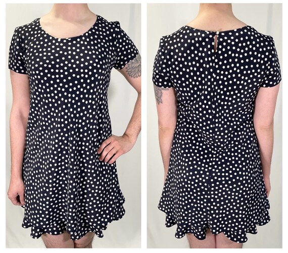 80s Dark Blue And White Polka Dot Short Sleeve Vintage … Gem