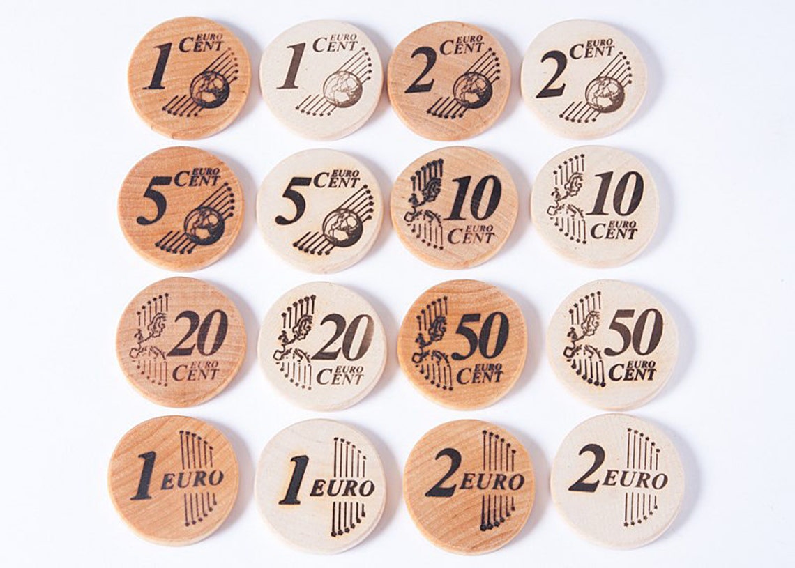 Wooden toy EU coins play money wooden euro math game | Etsy