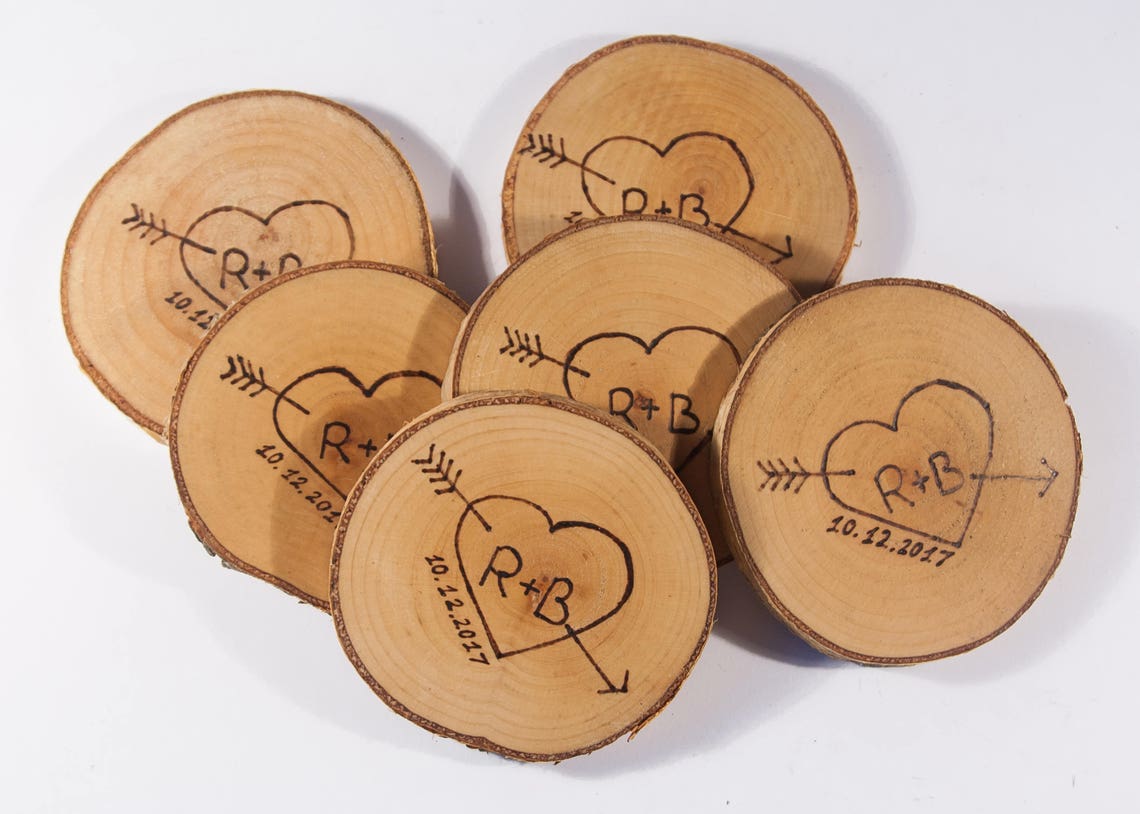 Set of 10 Personalized Wedding Coasters 3"-4", Wooden Drink Coasters ...