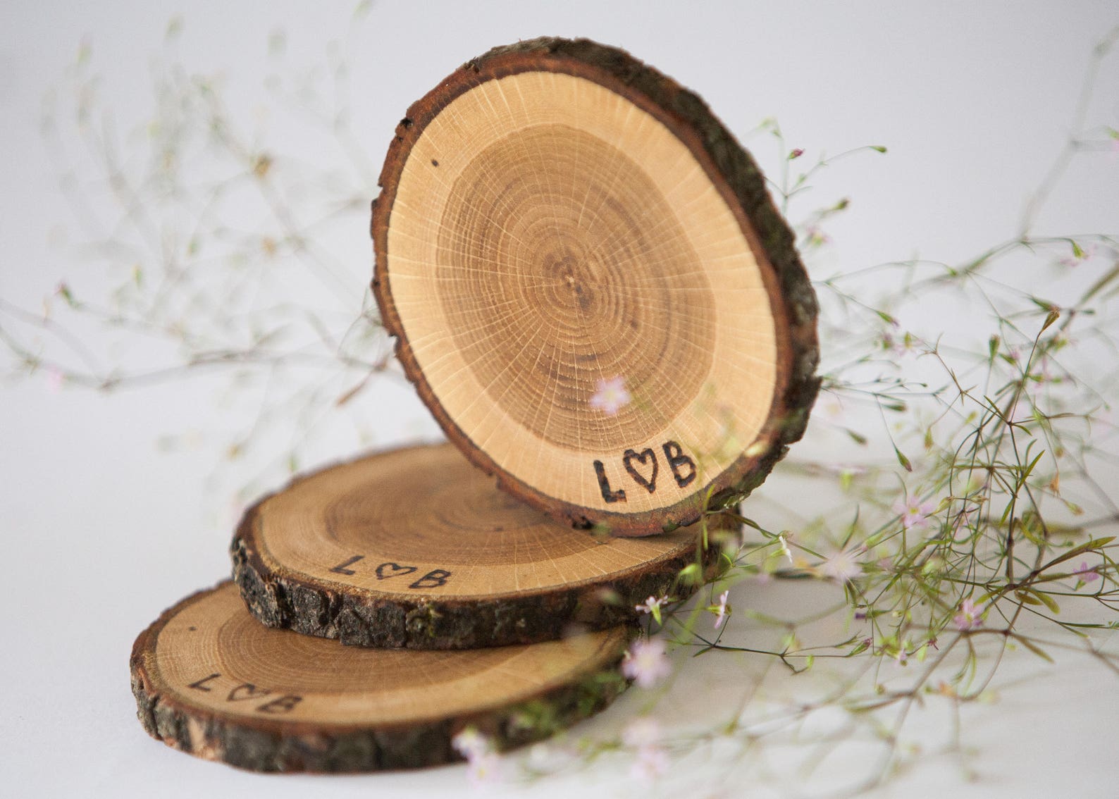 20 Oak Wood Coasters 3"- 4" , Rustic Wedding Decors, Wood Slice With ...