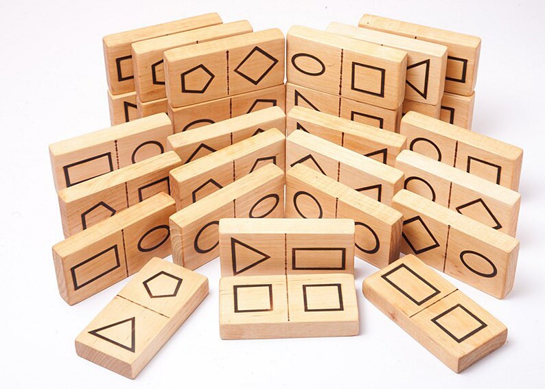 Wooden Domino Game Geometric Shape Dominoes Eco Friendly - Etsy