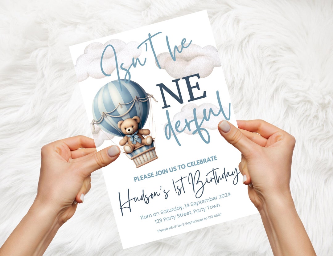 Editable Hot Air Balloon 1st Birthday Party Invitation, Isnt He ...