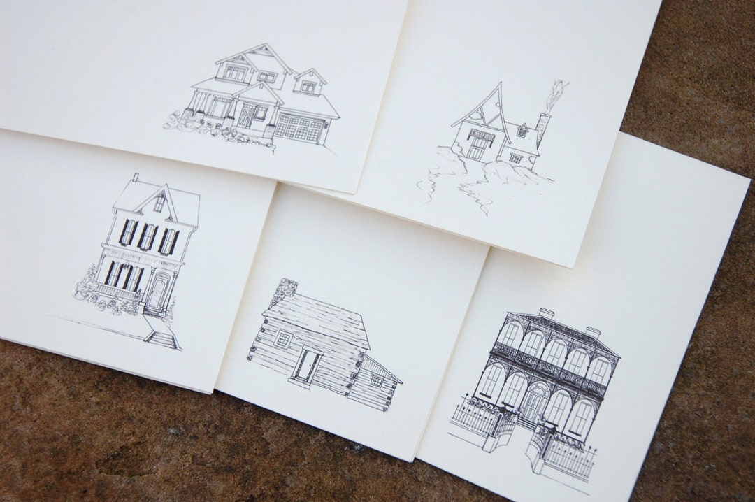 Illustrated House Notecards (set of 10) - Etsy