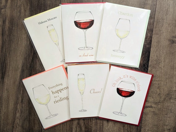 Wine-themed Greeting Cards set of 6 | Etsy