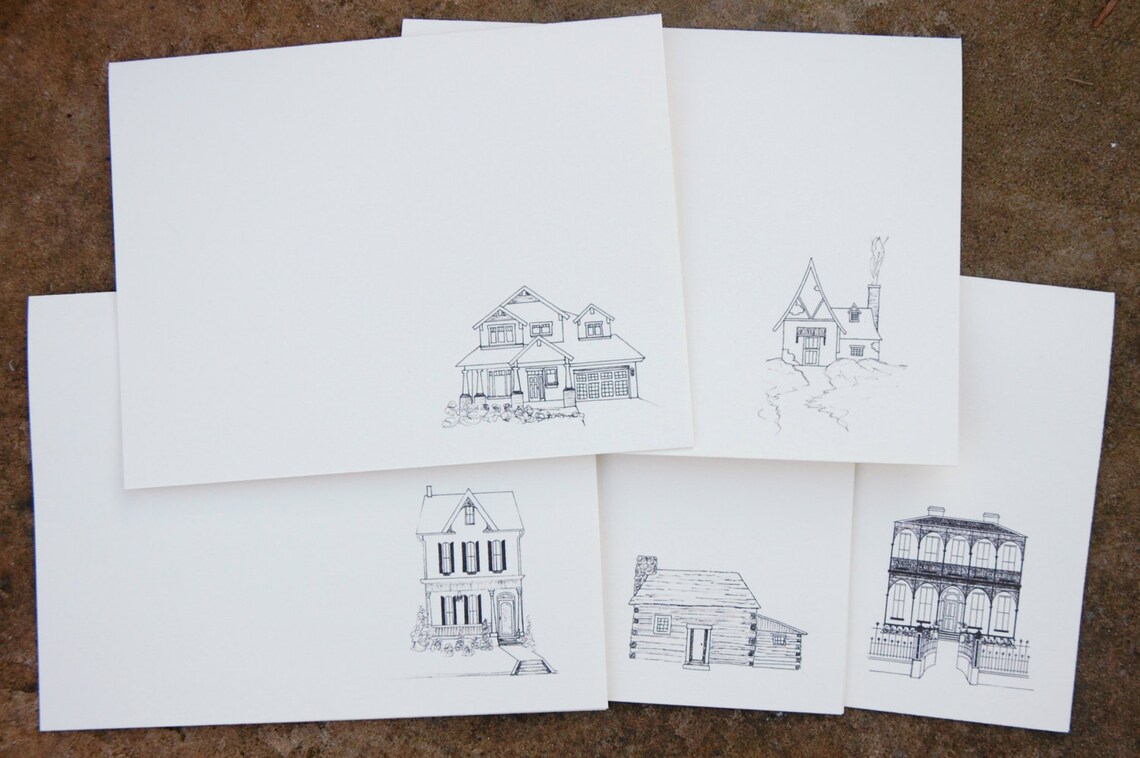 Illustrated House Notecards (set of 10) - Etsy