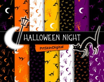 Classic Halloween Digital Paper Pack with witches bats | Etsy