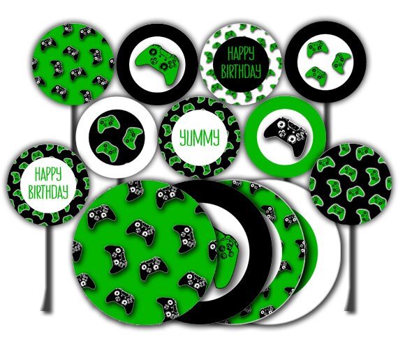 Video Game Party Cupcake Toppers, Printable Cake Topper, Happy Birthday ...