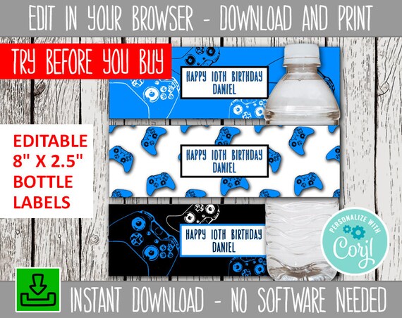 Video Game Bottle Labels, Gamer Party Printable Editable INSTANT ...