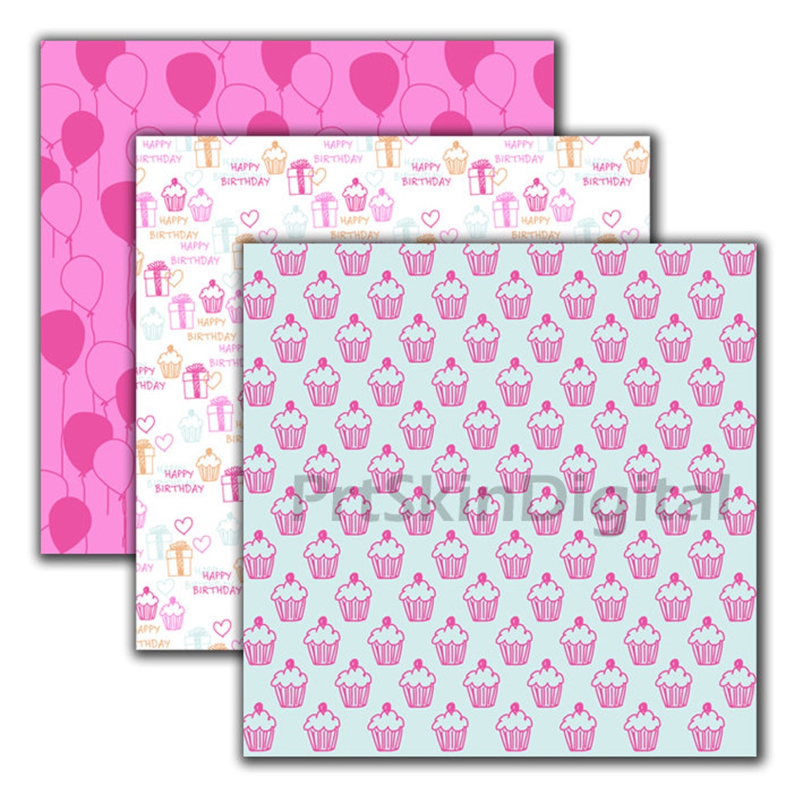 Birthday Digital Paper Birthday Party Balloons Gifts | Etsy