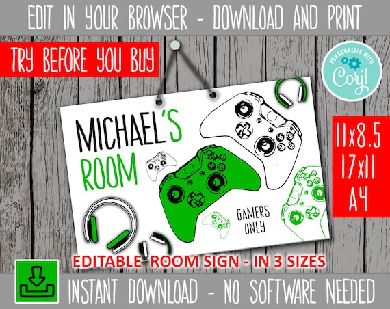 Editable Video Game Room Sign, Printable Gamer Room Sign, Personalized ...