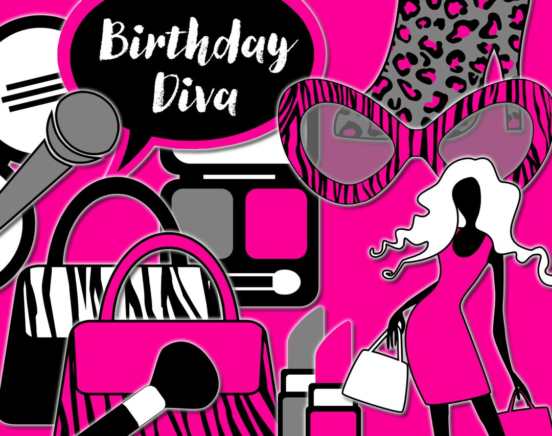 Diva Photo Booth Props, Printable Photo Props, Pink Birthday Party ...