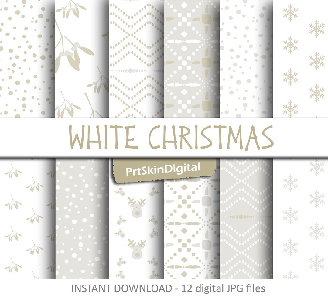 White Christmas Digital Paper Pack With Festive White, Light Gray ...