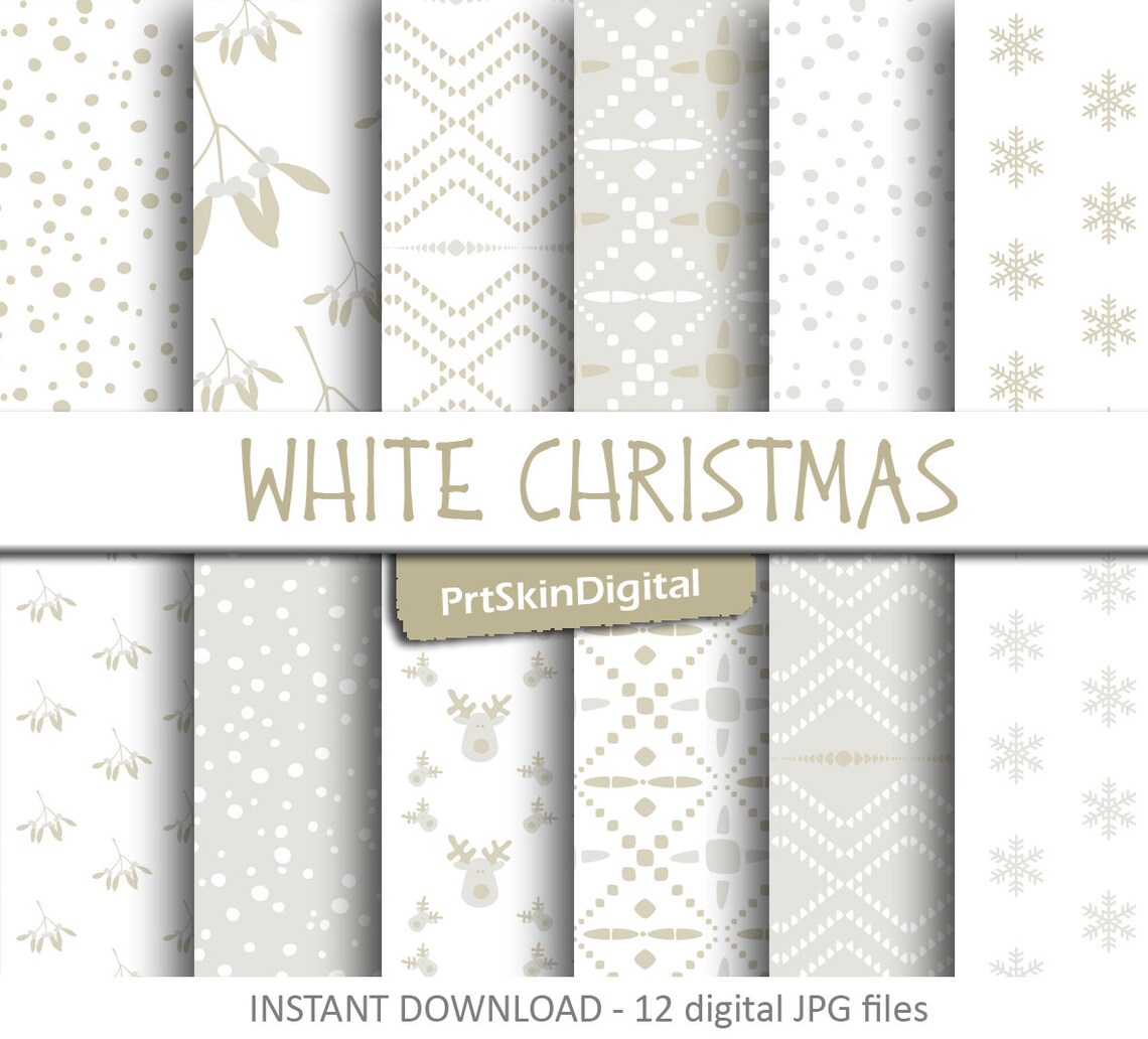 White Christmas Digital Paper Pack With Festive White, Light Gray ...