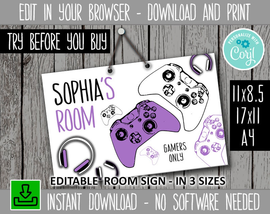 Girl Gamer Editable Room Sign, Printable Video Game Room Sign ...