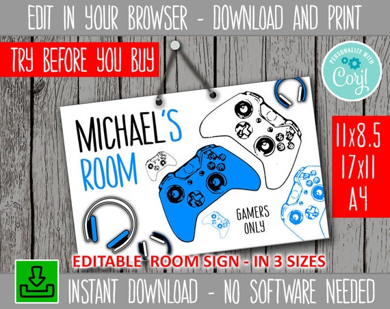Editable Gamer Room Sign, Printable Video Game Room Sign, Personalized ...