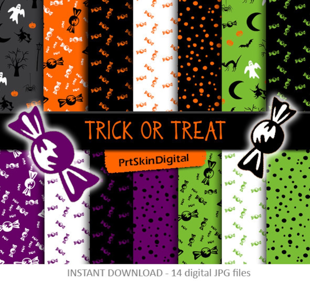 Halloween Digital Paper Pack: trick or Treat With Candy, Ghosts and ...