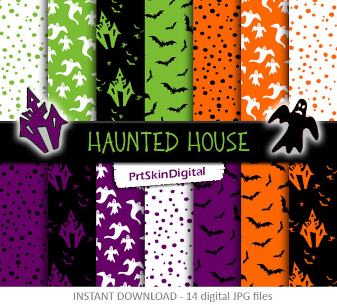 Halloween Digital Paper Pack: haunted House With - Etsy