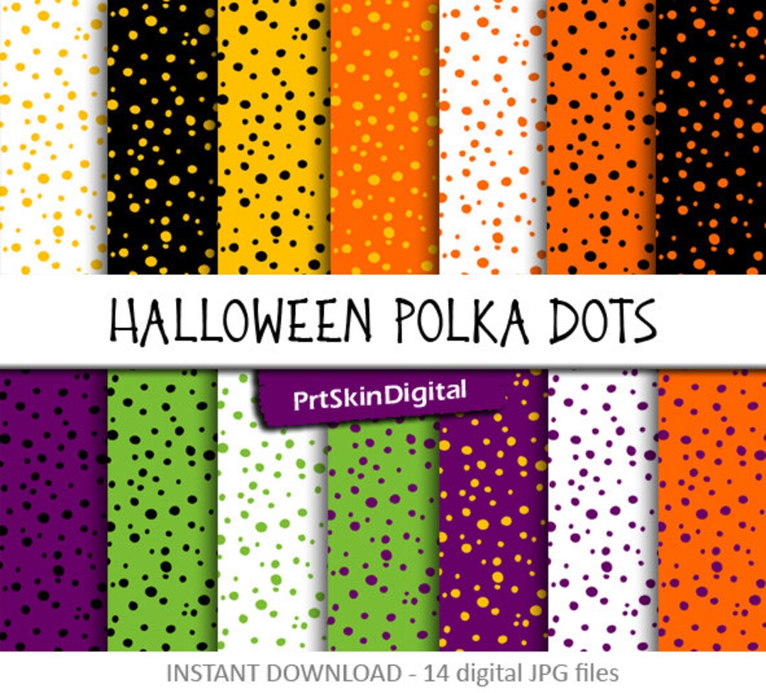 Halloween Polka Dots Digital Paper Pack in Orange, Purple, Green, Black ...