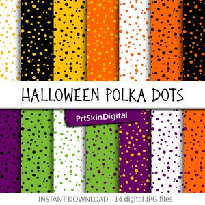 Halloween Polka Dots Digital Paper Pack in Orange, Purple, Green, Black ...