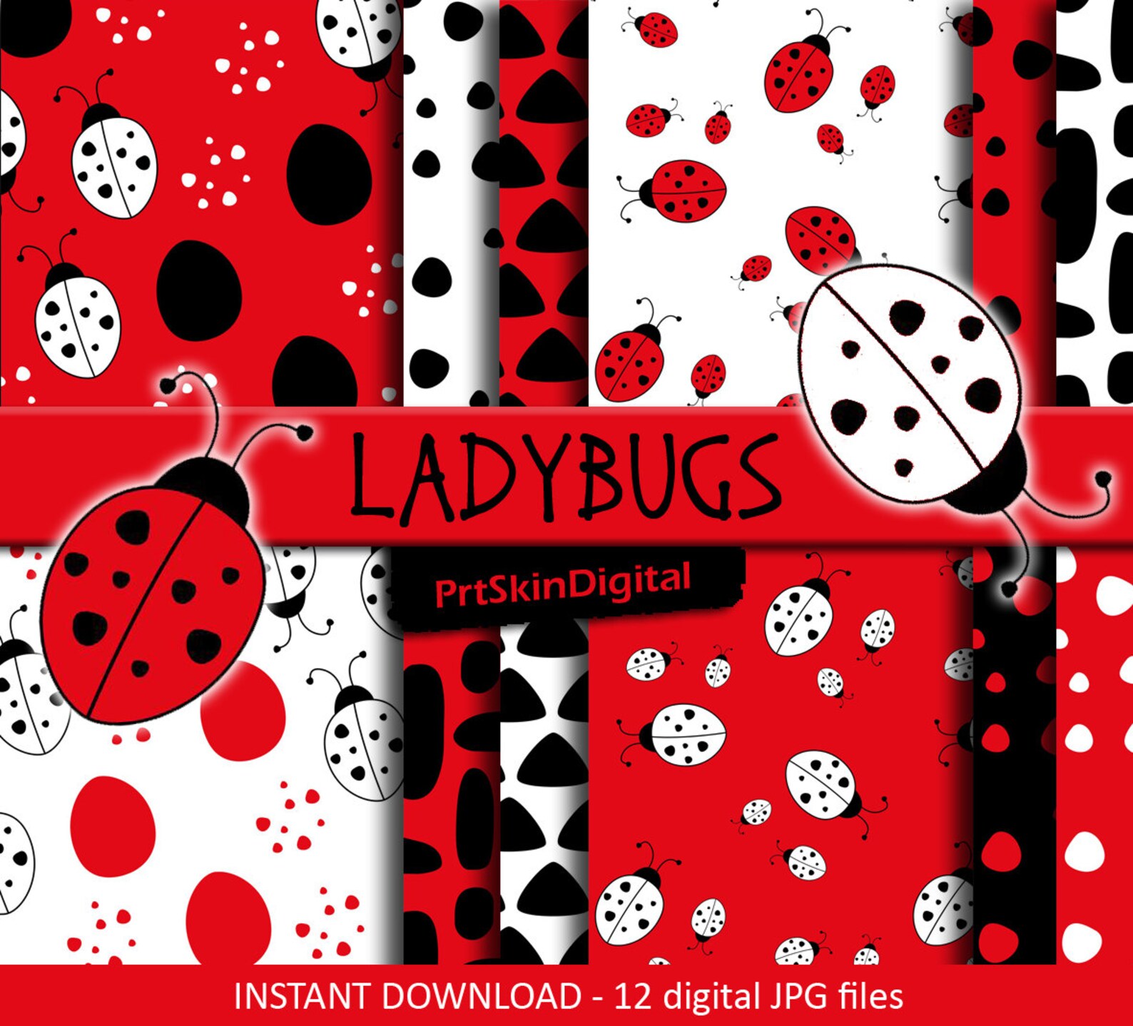 Ladybug Digital Paper, Ladybug Decorations, Ladybug Decor, Ladybug Baby ...