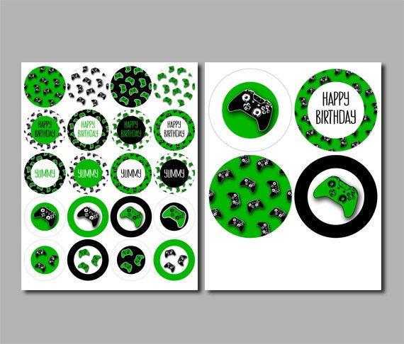 Video Game Party Cupcake Toppers, Printable Cake Topper, Happy Birthday ...