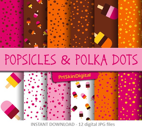Popsicles & Polka Dots Digital Paper Pack With Adorable | Etsy