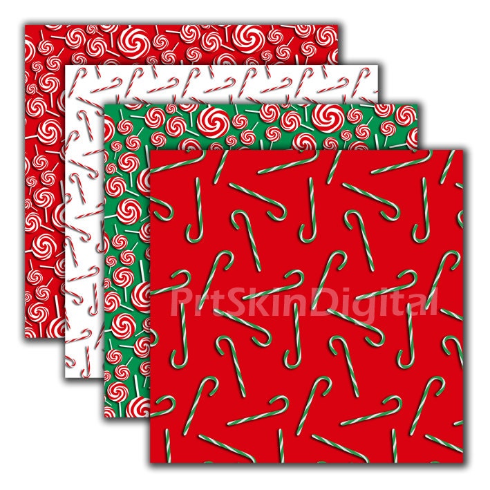 Christmas Digital Paper candy Canes & Swirls With - Etsy