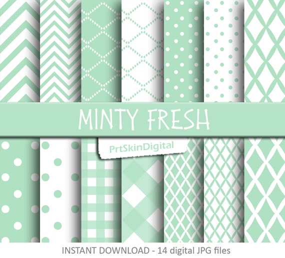Minty Fresh Digital Paper Pack with chevron stripes, diamonds, gingham ...
