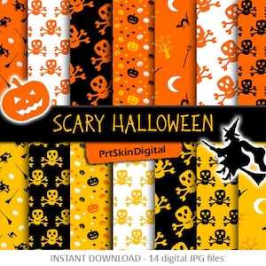 Halloween Digital Paper Pack: "scary Halloween" With Witches, Pumpkins ...