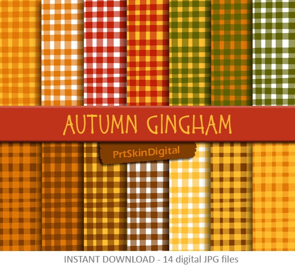 Autumn Gingham Digital Paper Pack With Gingham Pattern in 14 | Etsy