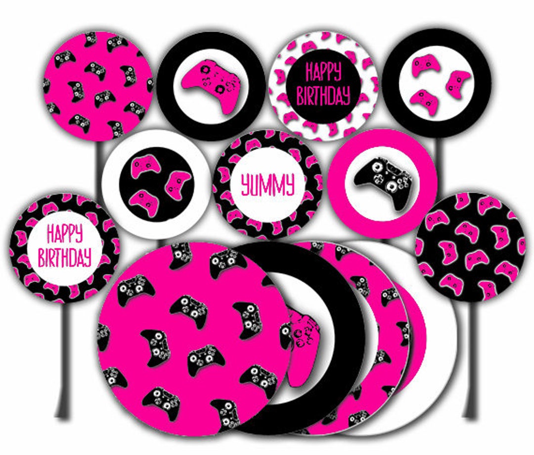 Video Game Cake Topper Girl Party Printable Cupcake Toppers - Etsy