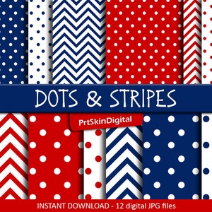 Chevron Digital Paper "dots & Stripes", Polka Dot Digital Paper in Red ...