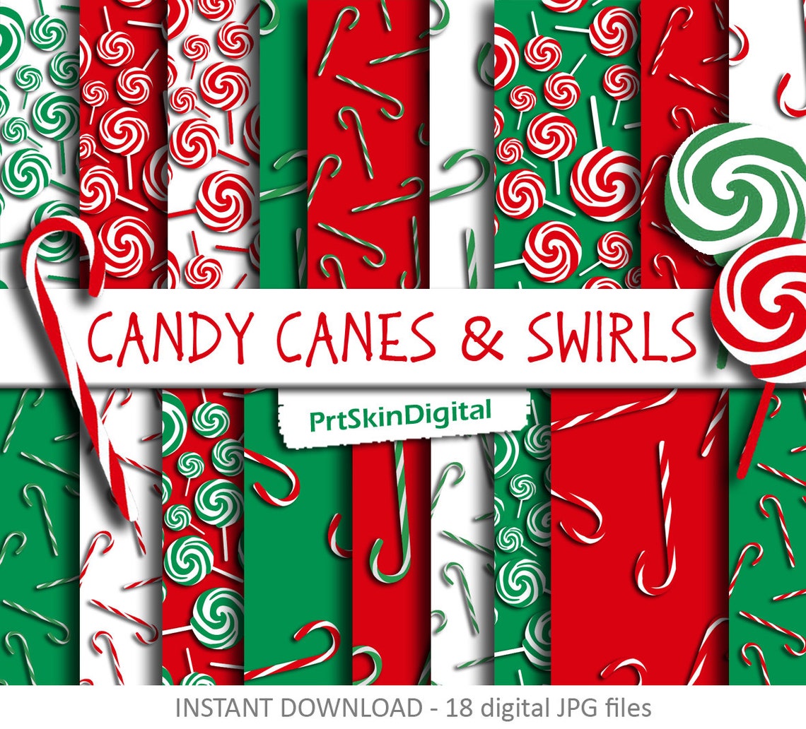 Christmas Digital Paper candy Canes & Swirls With - Etsy