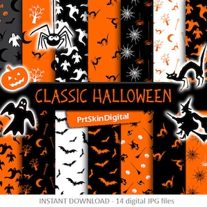 Classic Halloween Digital Paper Pack With Witches, Bats, Ghosts ...