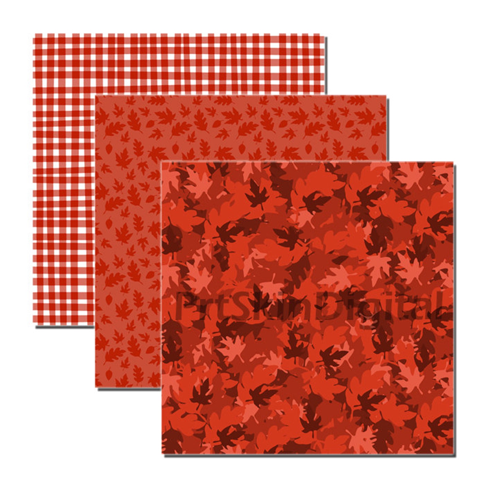 Autumn Leaves Digital Paper Pack With Leaf & Gingham Patterns in 5 Fall ...