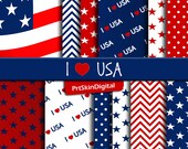 Chevron Digital Paper "Dots & Stripes", Polka Dot Digital Paper in Red ...