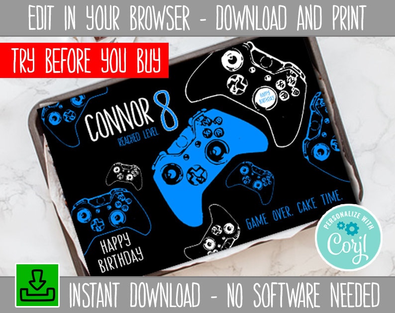 Video Game Cake Topper, Printable Editable Cake Topper Image ...
