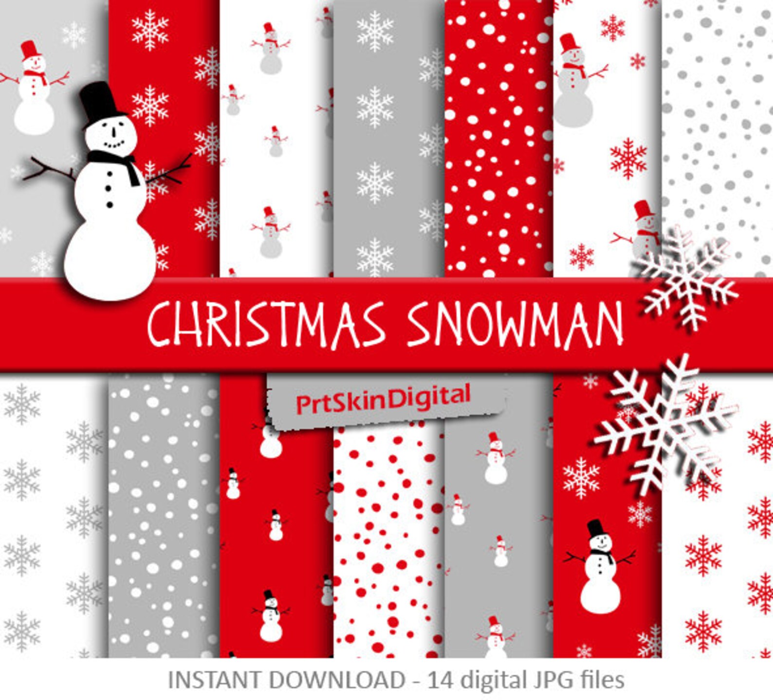 Christmas Digital Paper christmas Snowman Red & - Etsy
