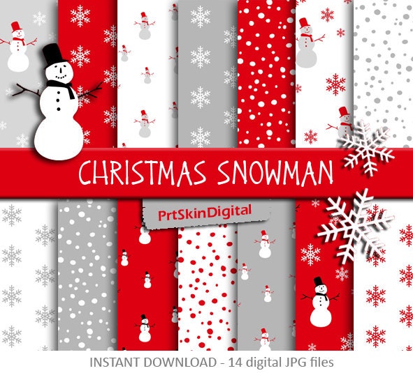 Christmas Digital Paper christmas Snowman Red & - Etsy