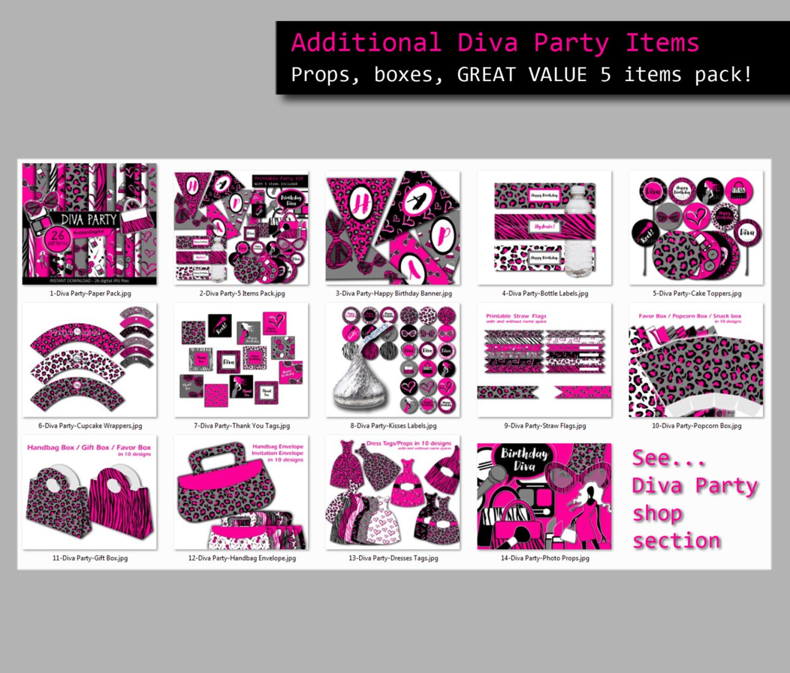 Diva Party Digital Paper Diva Birthday Party Glamour Party - Etsy