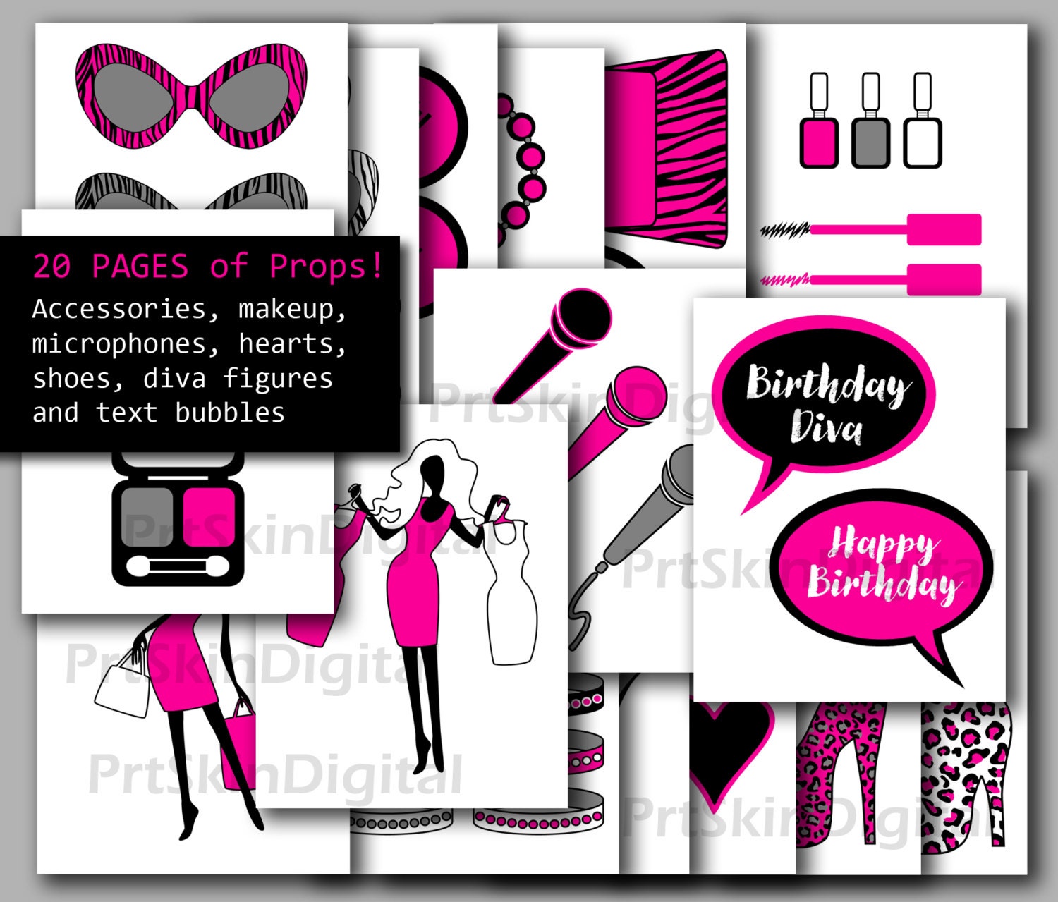 Diva Party 5 ITEMS Printable Party Kit Girl Birthday - Etsy