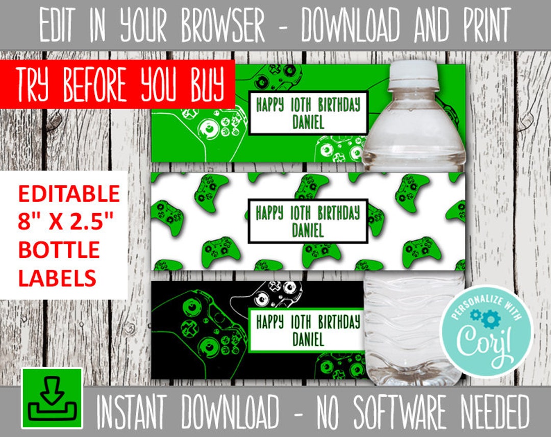 Editable Gaming Bottle Labels INSTANT DOWNLOAD Video Game - Etsy