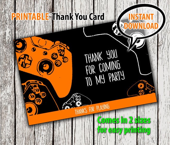 Gamer Birthday Thank You Card, Printable Video Game Birthday Thank You ...