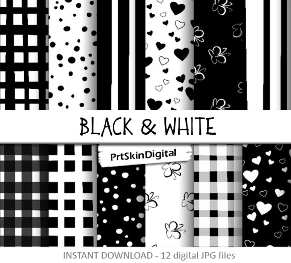 Black White Digital Paper, Black White Paper, Black White Scrapbook ...