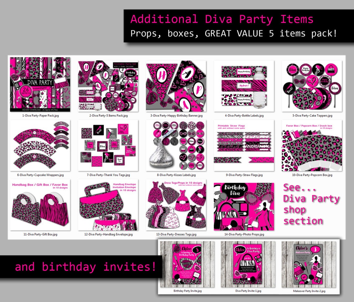 Diva Birthday Banner Girl Birthday Banner Printable Birthday | Etsy