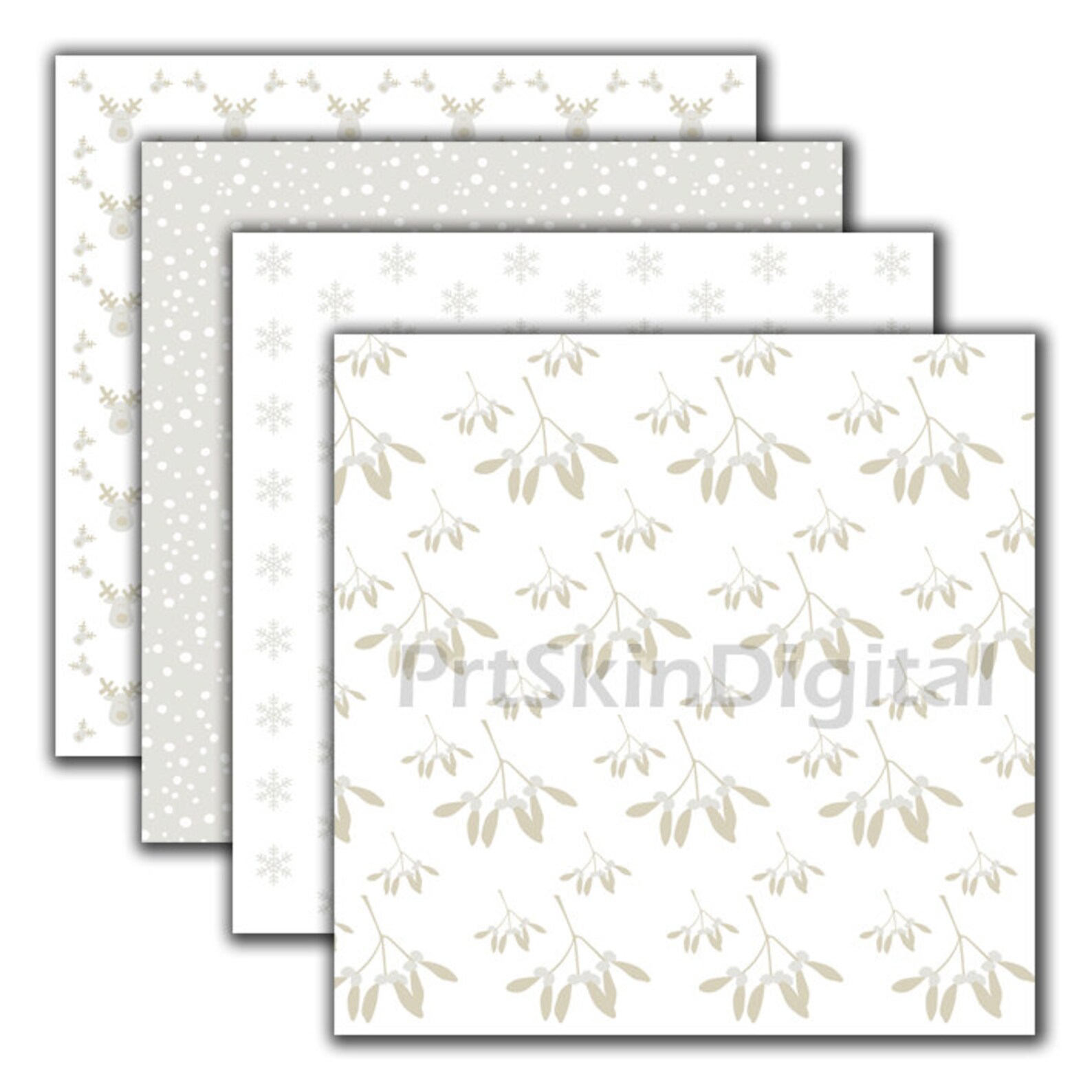 White Christmas Digital Paper Pack With Festive White, Light Gray ...